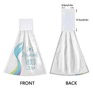 Alaza 2 Pcs Kitchen Towel, Cartoon Style Cute Mermaid Tail Absorbent Towel Hanging Towel Hand Towel