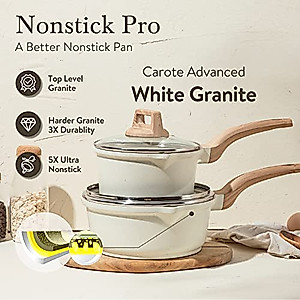 CAROTE 1.5Qt & 2.5Qt Sauce Pan Set with Lid Nonstick Saucepan 4 Pcs Non Stick Sauce Pots Cooking Pot with Pour Spout, Easy to Clean, Small Kitchen Pots Induction Pot, PFOA FREE (White Granite)