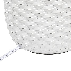Simple Designs LT1135-OFF 20.4" Tall Traditional Ceramic Purled Texture Bedside Table Desk Lamp w White Fabric Drum Shade for Home Decor, Bedroom, Living Room, Entryway, Office, Off White