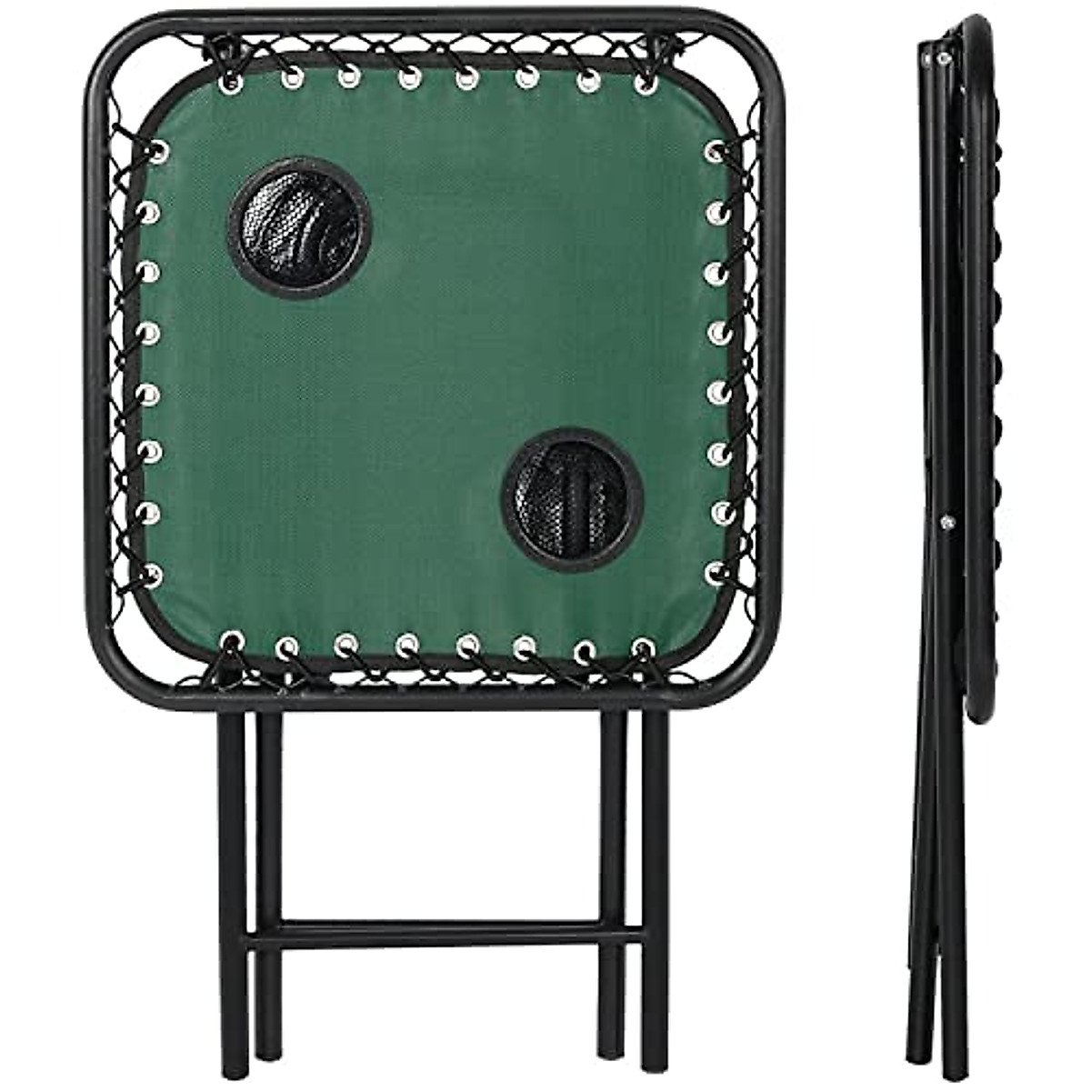 Sunnydaze Folding Sling Side Table with Mesh Drink Holders - Outdoor Patio or Portable Camping Accessory - Forest Green