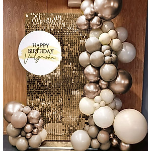 Boho Balloon Garland, 115PCS Beige Balloons Neutral Balloon Arch Kit with Champagne Balloon White Sand Double Stuffed Balloons for Birthday Party Wedding Bridal Shower Decorations (Beige)