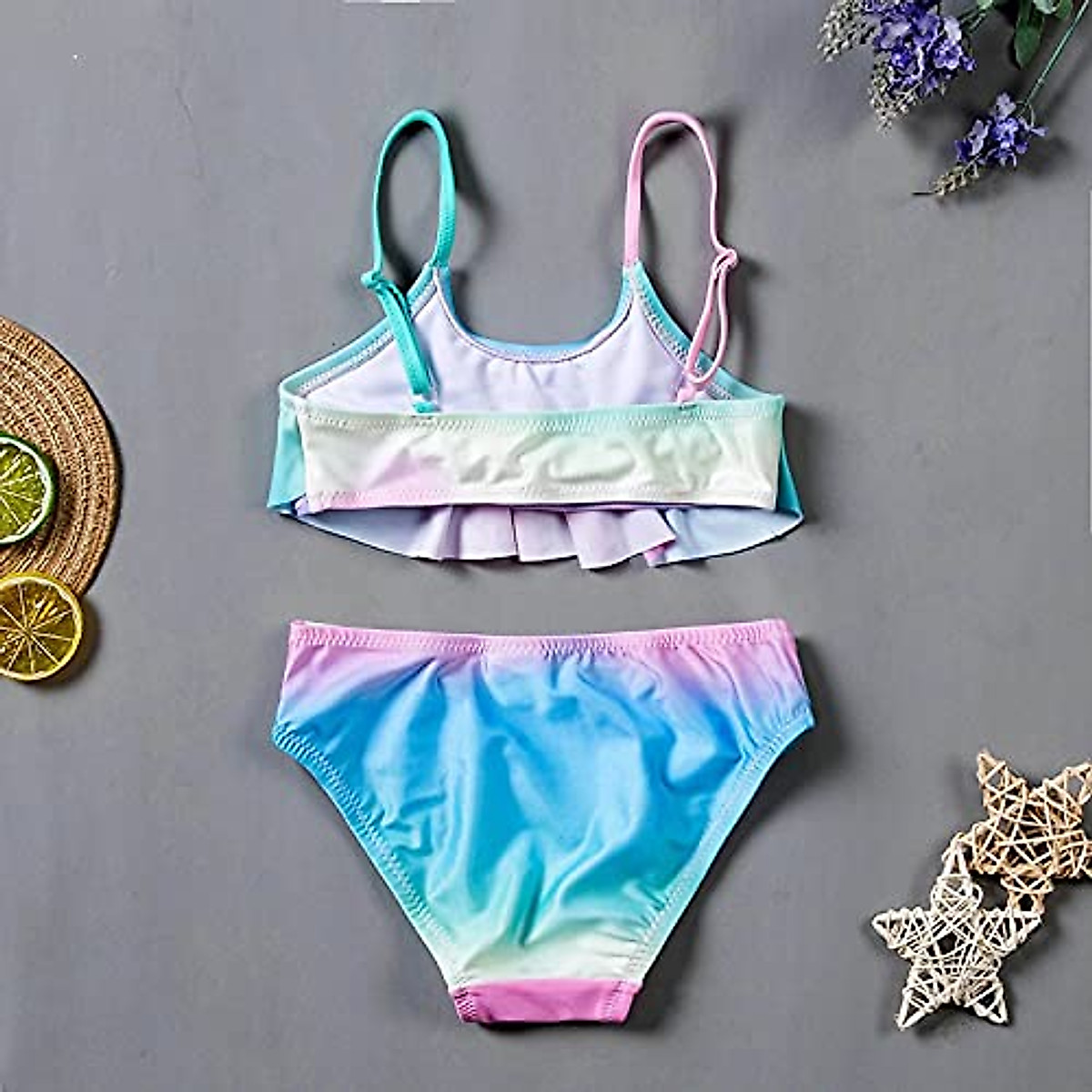 Kid Swim Suits Girl 2 Piece Bikini Sets Swimsuit Floral Cute Back Summer Girls' Leopard Crisscross (Blue, 16-18 Years)