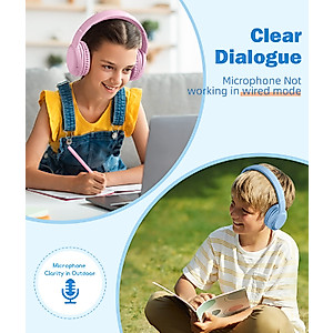 Nabevi Kids Headphones, Over-Ear Headphones Bluetooth Wireless Kids with Mic, 85/93dB Volume Limited, Stereo Sound, Wired Inline AUX Cord Headphones for Children Boy Girl Teens, Blue