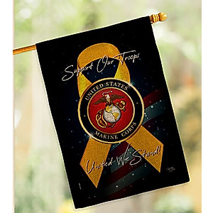 Breeze Decor Support Marine Corps Burlap House Flag Set Armed Forces USMC Semper Fi United State American Military Veteran Retire Official Banner Small Garden Yard Gift Double-Sided, Made in USA