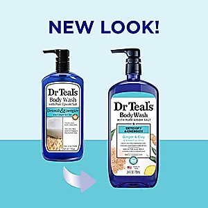 Dr Teal's Body Wash With Pure Epsom Salt, Detoxify & Energize With Ginger & Clay, 24 fl oz (Pack of 4) (Packaging May Vary)