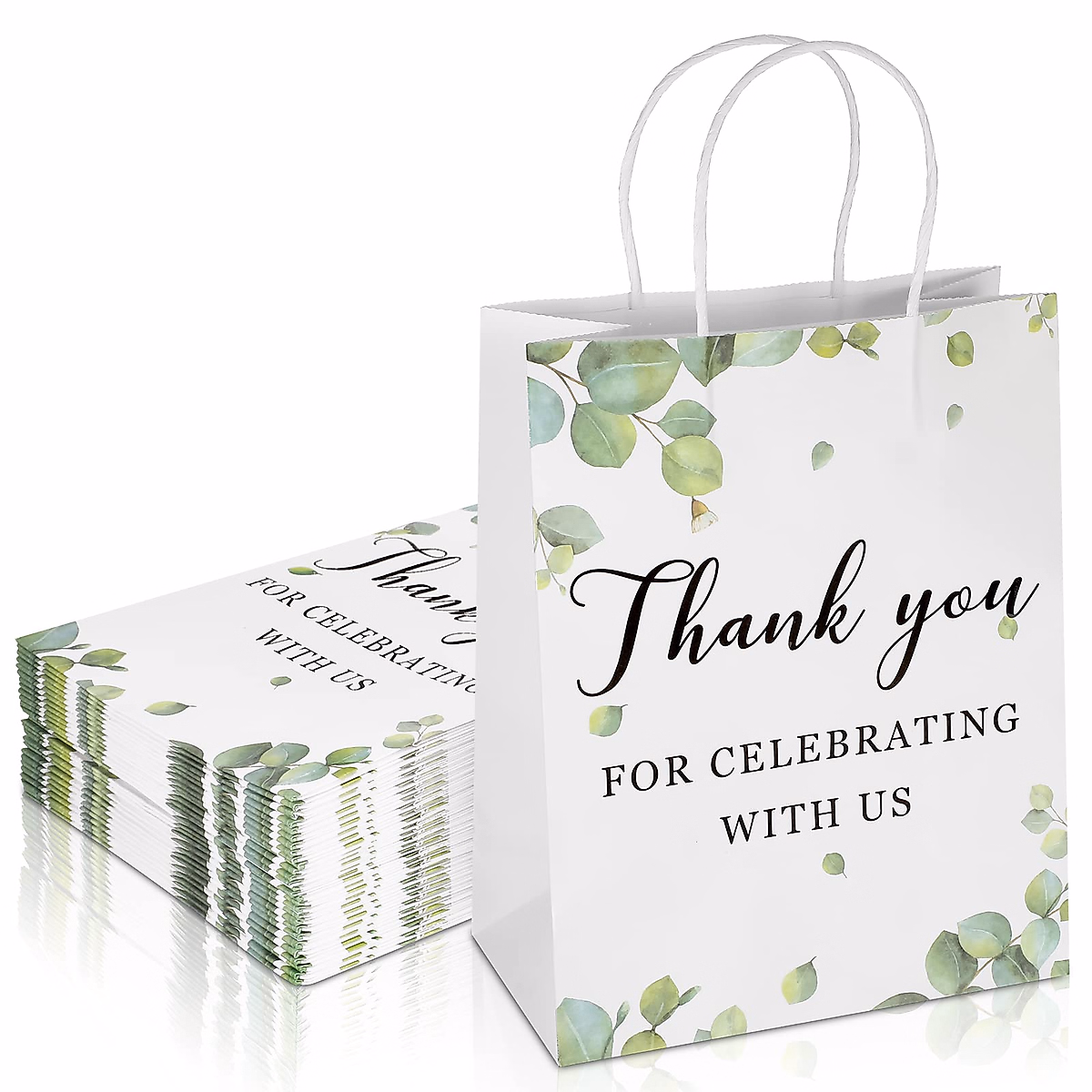 30 Pieces Wedding Welcome Bags Bulk Thank You for Celebrating with Us Paper Bags with Handles Wedding Favor Gift Bags for Guests Wedding Birthday Baby Shower Favors Supplies, 8 x 4 x 10 Inch