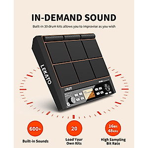 LEKATO Percussion Sample Pad, Electric Drum Pad with 9 Velocity-Sensitive Drum Pad, 592+ Sounds, Electronic Drum Set Pad Multipad with MIDI out, USB MIDI, AUX, Looper, Metronome, Trigger inputs