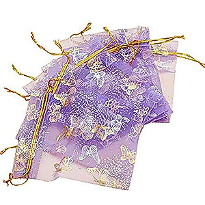 Tovip Wholesale 100PCS Organza Bag Butterfly Design Wedding Pouches Jewelry Packaging Bags (Light Purple, 3.5x4.5 (9x12cm))
