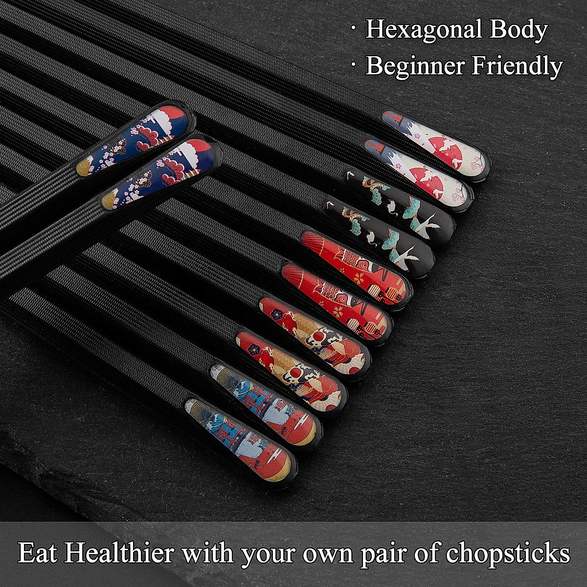 SUPJOYES 6 Pairs Fiberglass Chopsticks - Reusable Japanese Chopsticks Dishwasher Safe, Non-Slip Chop Sticks Multipack, 9.5 Inch