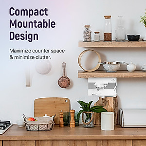Electric Can Opener - 4 in 1 Under the Cabinet Mounted Can Opener, Blade Sharpener, Bottle Opener, Jar Opener, Mounting Bracket, Large or Small Cans for Seniors with Arthritis - Elitra Home (White)