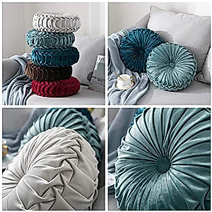 Elero Round Throw Pillow Velvet Home Decoration Pleated Round Pillow Cushion for Couch Chair Bed Car Beige