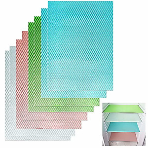 Waterproof Refrigerator Mats Non-Slip Cuttable Refrigerator Liners Washable EVA Fridge Shelf Liners for Drawer Table Closet Cabinet Shelves, 8 Pack, Red/Blue/Pink/Clear
