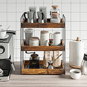 SANRETAHO Bathroom Organizer Countertop, 3 Tier Wood Spice Rack Organizer for Kitchen Counter, Vanity Skincare Organizers Shelf for Bathroom Storage Organization, Rustic Brown