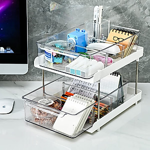 Lille Home 2-Tier Clear Organizer with Sliding Storage Drawers/Baskets, with Handles and Dividers for Kitchen, Under Sink, Bathroom, and Office, BPA Free