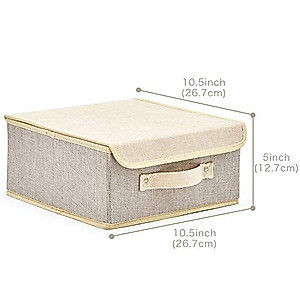 EZOWare 4-Pack Small Fabric Storage Basket Bin with Lid, Collapsible Storage Box Cube Organizer Container for Nursery, Closet, Bedroom - 10.5 x 10.5 x 5 inches, (Gray & Beige)