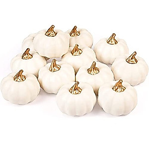 Gladyell 12Pcs Artificial Pumpkins Decor Bulk Vintage White Pumpkin Harvest Lifelike Pumpkin 3.1 inch Fake Foam Pumpkin for Fall Autumn Halloween Home Thanksgiving Party House Kitchen Wedding Decor