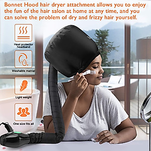 Hair Dryer Bonnet, Large Bonnet Hooded Hair Dryer Attachment for Speeds Up Drying Time & Deep Conditioning, Fits All Head Sizes & All Hair Styling, for Women Long Curly Braid Hair (Black, Universal)