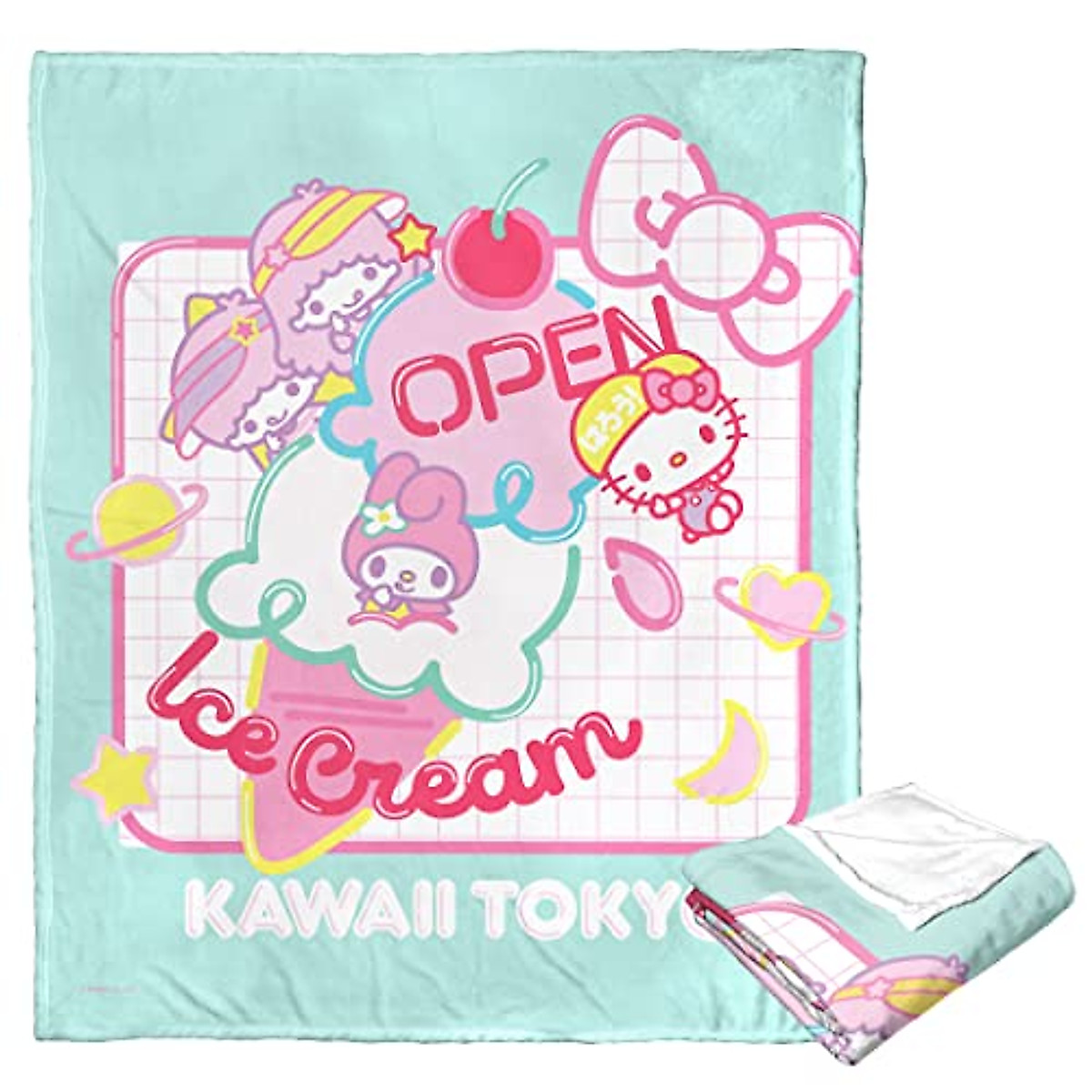Northwest Sanrio Hello Kitty Silk Touch Throw Blanket, 50" x 60", Ice Cream Sign