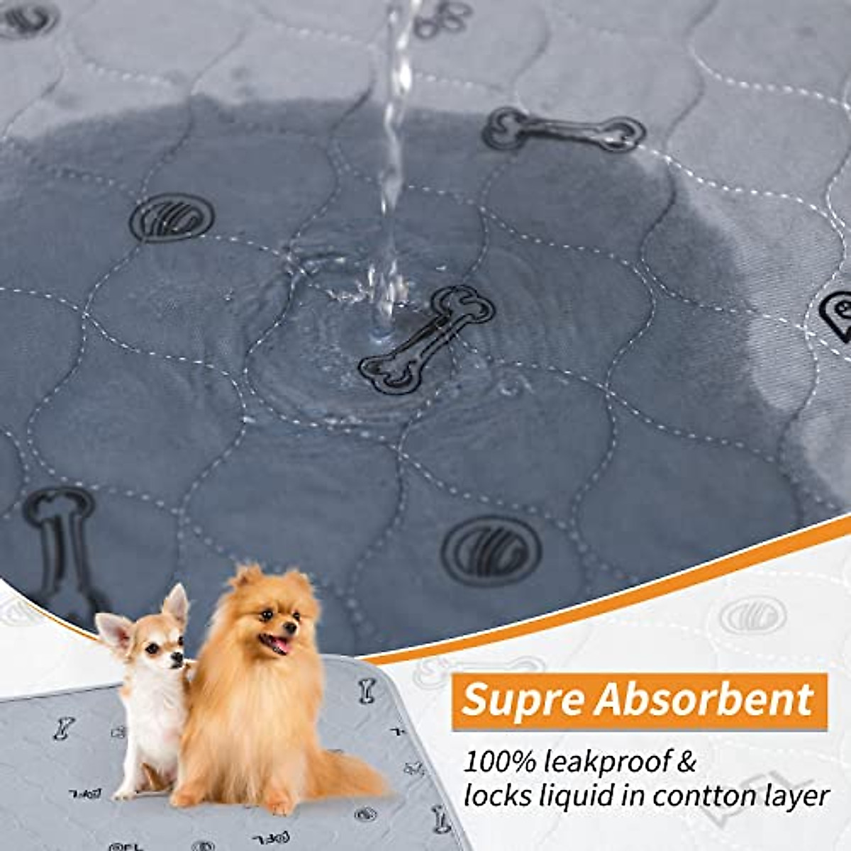 Washable Pee Pads for Dogs, 2Pack Reusable Puppy Pads, Absorbent Whelping Pads with Bone Print, Non-Slip Waterproof Pet Training Pads for Couch, Crate, Potty Training -18x24
