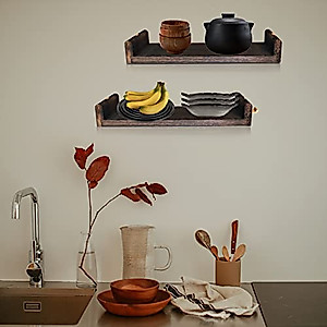 Zubxoal Wood Shelves for Wall 19.76 inch, Kitchen Floating Shelves Set of 2 with Invisible Hooks, Wall Mounted Shelves for Bedroom Living Room Farmhouse