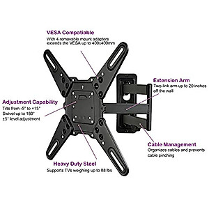 VideoSecu ML531BE2 TV Wall Mount kit with Free Magnetic Stud Finder and HDMI Cable for Most 26-55 TV and New LED UHD TV up to 60 inch 400x400 Full Motion with 20 inch Articulating Arm WT8