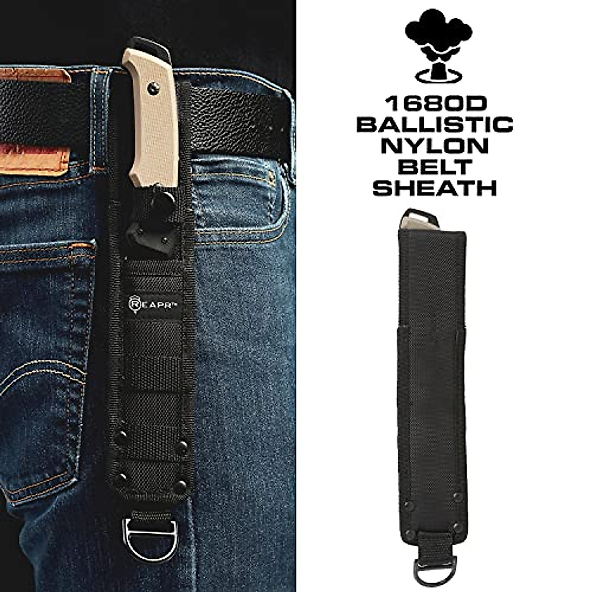 Reapr 11009 5" Brigade Full Tang Fixed Blade Knife, Modified Drop Point Blade, Dual G10 Handle, Ballistic Nylon Sheath, For Outdoor, Tactical, and EDC