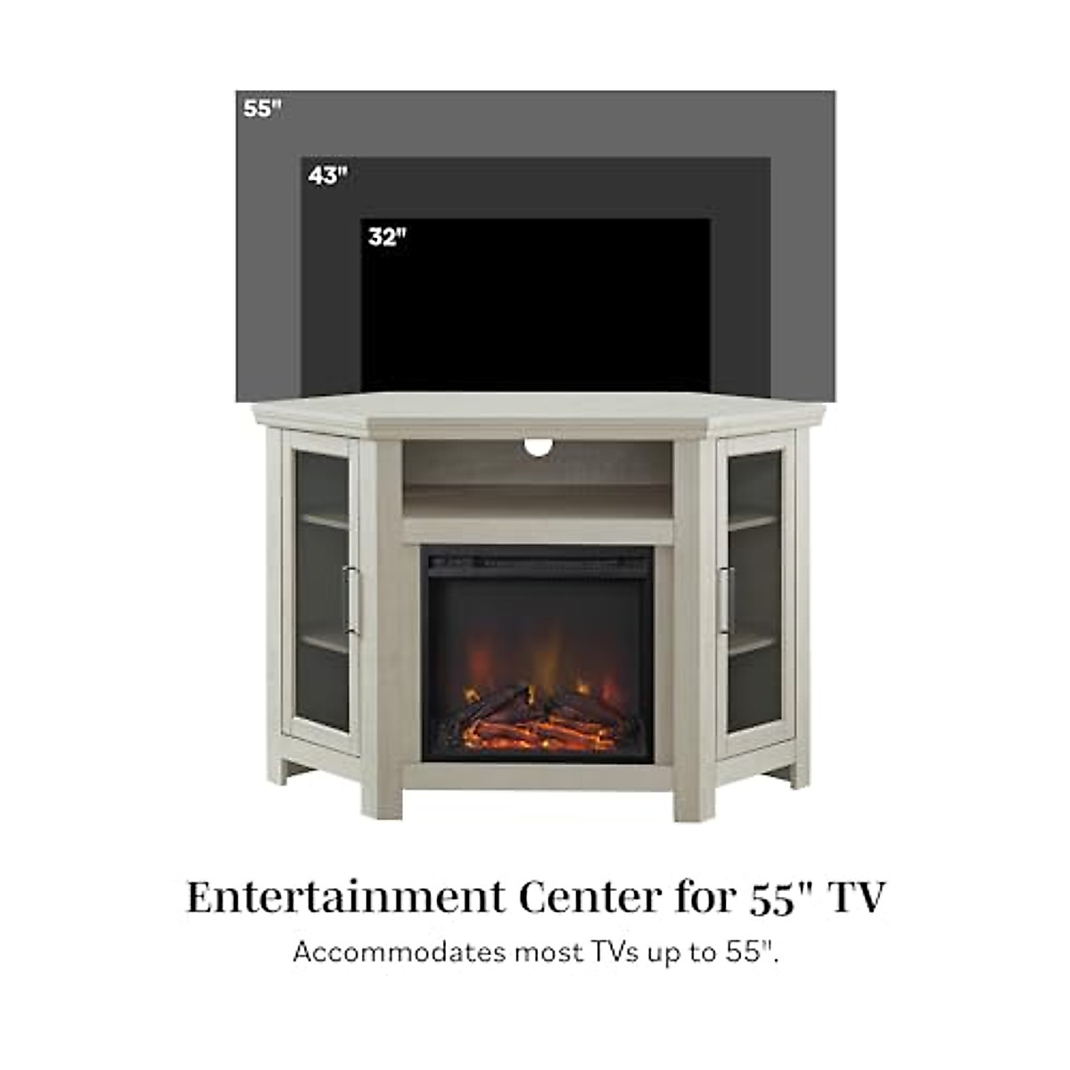 Walker Edison Alcott Classic Glass Door Fireplace Corner Entertainment Center TV Stand for TVs up to 55 Inches, 48 Inch, Espresso