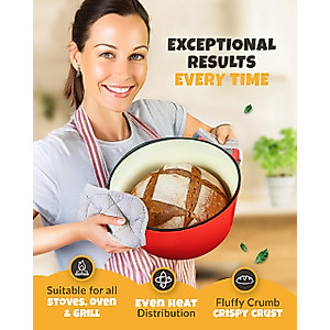 CRUSTLOVE Dutch Oven for Bread Baking - incl. Sourdough Bread Baking Supplies like Banneton Bread Proofing Basket - 5QT Enameled Cast Iron Bread Oven with Lid Bread Banking Pan Pot Scoring Tool Lame