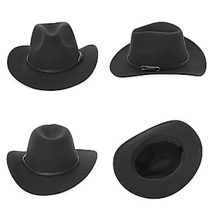 GEMVIE Cowboy Hat for Men Women Classic Roll Up Brim Fedora Cowgirl Hat Western Cowboy Hat with Belt Black