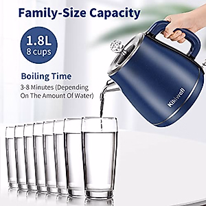 Electric Kettles Stainless Steel for Boiling Water, Double Wall Hot Water Boiler Heater, Cool Touch Electric Teapot, Auto Shut-Off & Boil-Dry Protection, 120V/1200W, 1.8Liter, 2 Year Warranty(Blue)