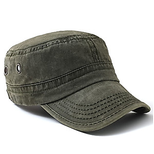 2 Pack Men's Cotton Military Caps Cadet Army Caps Vintage Flat Top Cap (Army Green/Dark Grey)