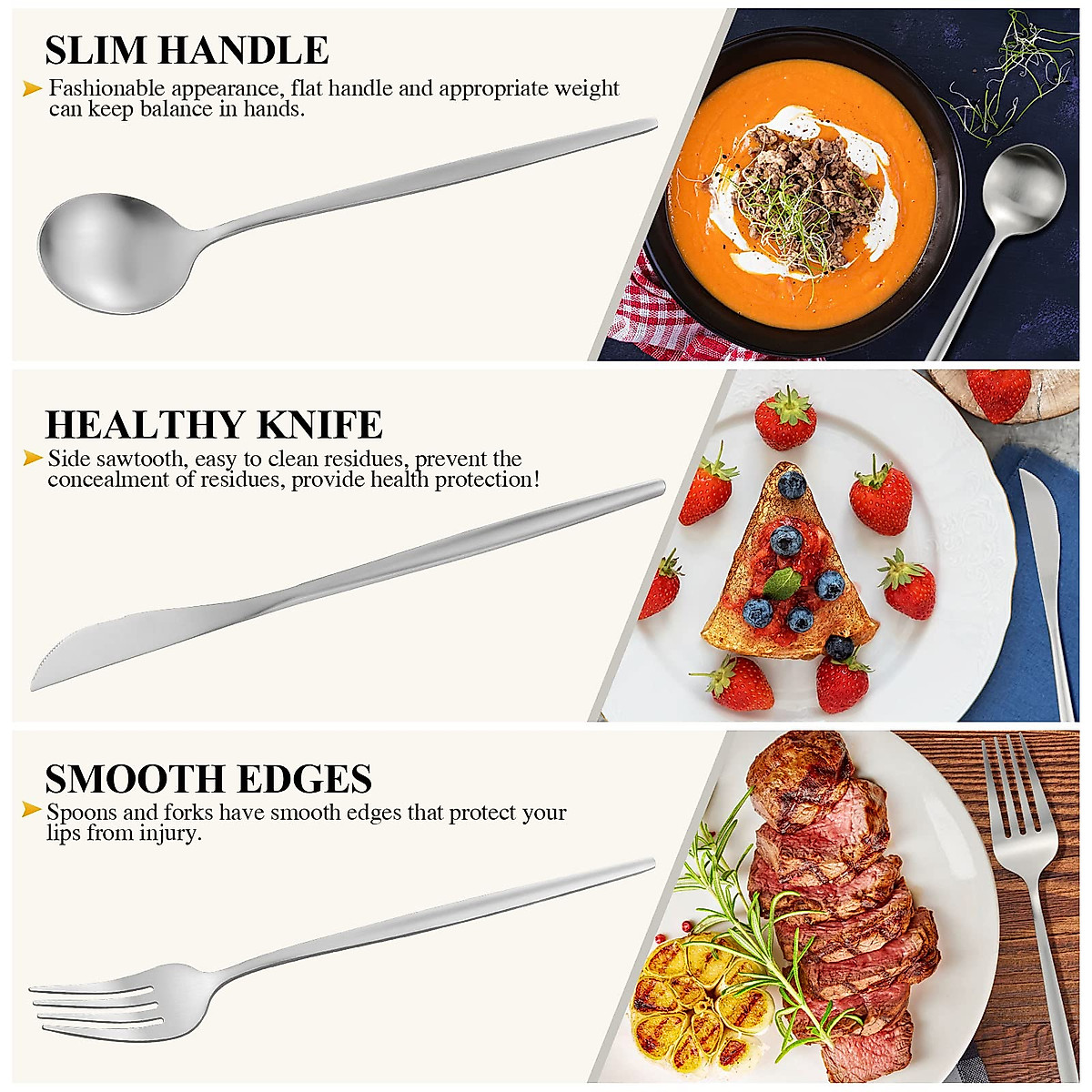Silverware Set for 8, 40 Piece Flatware Set, Cutlery Tableware set Include Spoons And Forks Set, Stainless Steel Utensil Set, Matte polished Finish, Dishwasher Safe