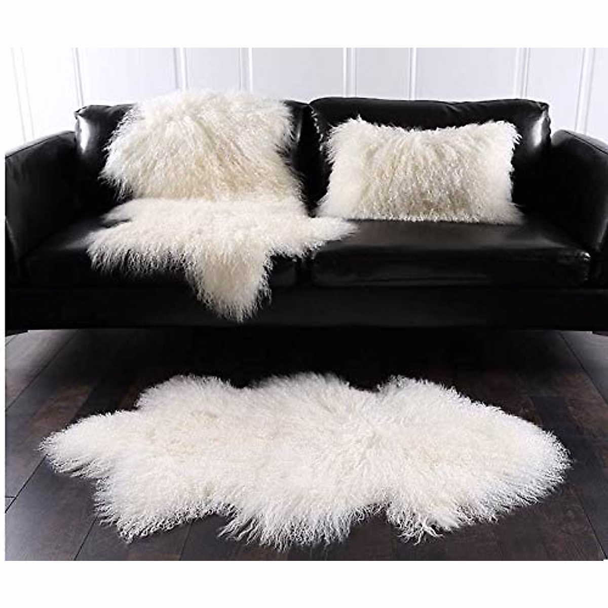 Genuine Mongolian Tibetan Lamb Sheepskin Wool Area Rug Real Carpet Curly Fur Pelt Throw Soft Plush Home Decorative 2ft x 3.4-3.6Ft