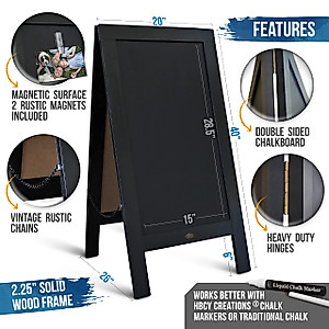 A Frame Chalkboard by HBCY Creations: 40x20 Solid Wood A-Frame Sign Black Double-Sided Magnetic Board, Chalkboard Menu Board, for Restaurants, Cafés, Weddings - Heavy Duty Hinges