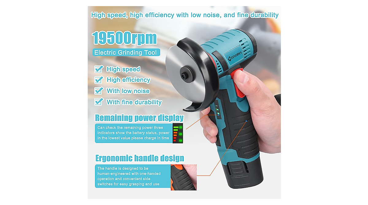 Geevorks 12V Cordless Angle Grinder – High Speed & Multi-Functional