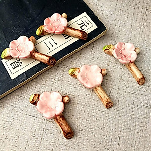 LARATH 6 Pieces Ceramic Chopsticks Rest Rack Cherry Blossom Chopsticks Holder Rest Dinner Spoon Stand for Dinner Fork Knife Tableware Writing Paint Brush, Pink