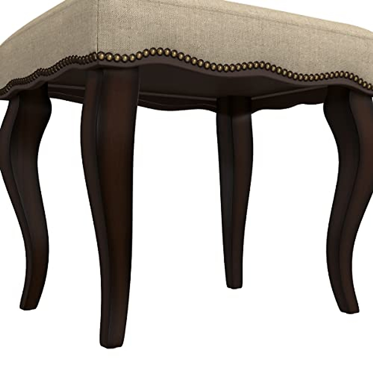 Hillsdale Furniture Hamilton Backless Vanity Stool, Burnished Oak Wood and Ivory Upholstery with Nail Head Trim