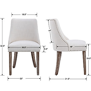 Kmax Fabric Dining Chairs Set of 4 Upholstered Side Chairs Farmhouse Accent Chairs with Nailhead Wood Legs for Dining Room Guest Room Restaurant, Cream