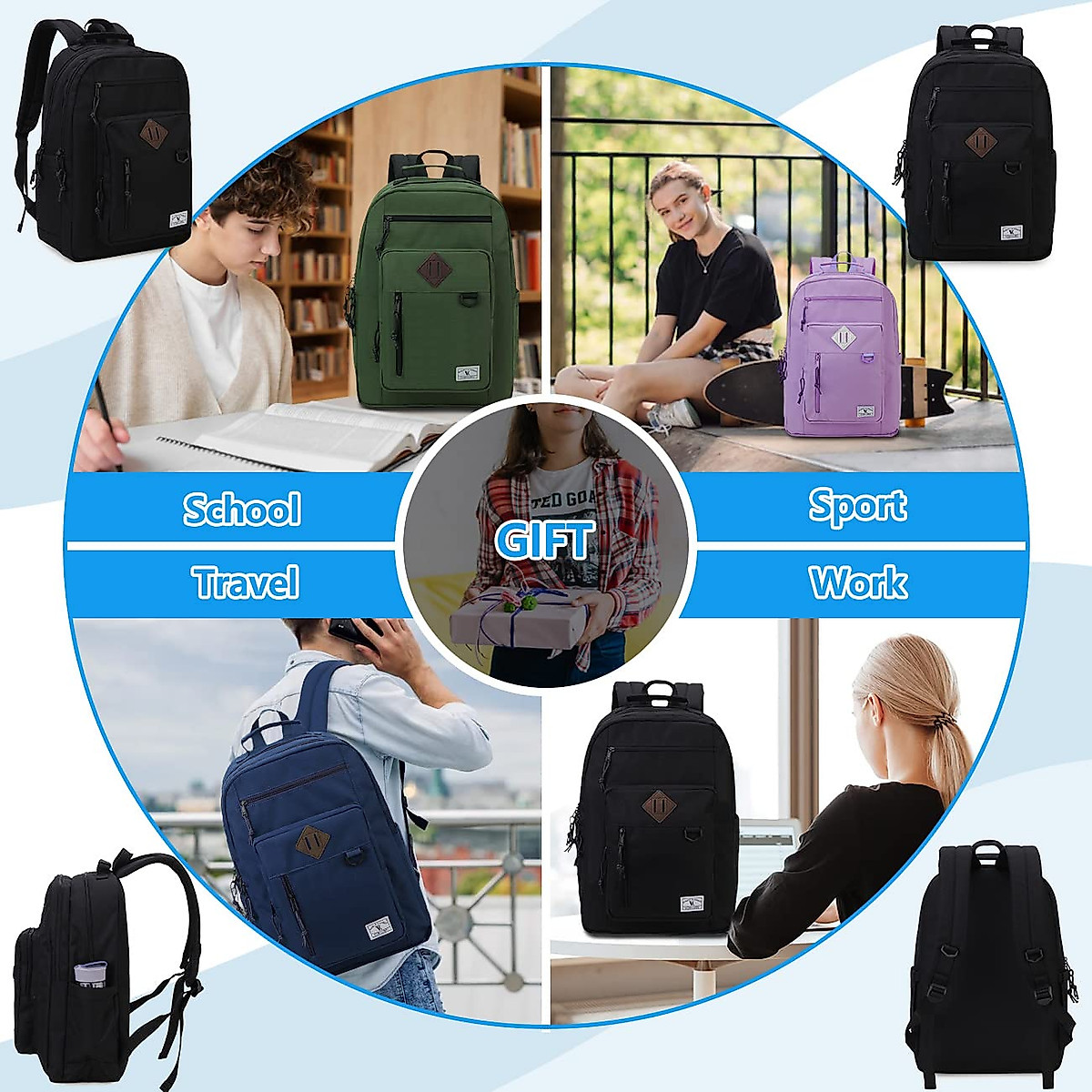 VX VONXURY School Backpack Water Resistant 15 Inch Girls Bookbag Schoolbag with Double Comparments Backpacks for Teen Boys