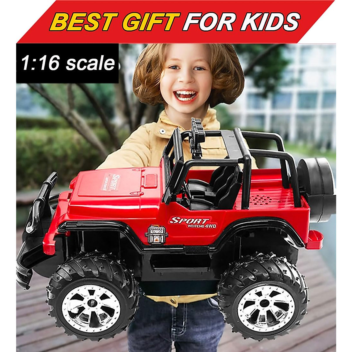 Remote Control Truck for Boys 4-7, High Speed Off Road 1:16 Pick-up Toys RC Car Monster Truck 2.4Ghz with LED Headlight Crawler for Kids