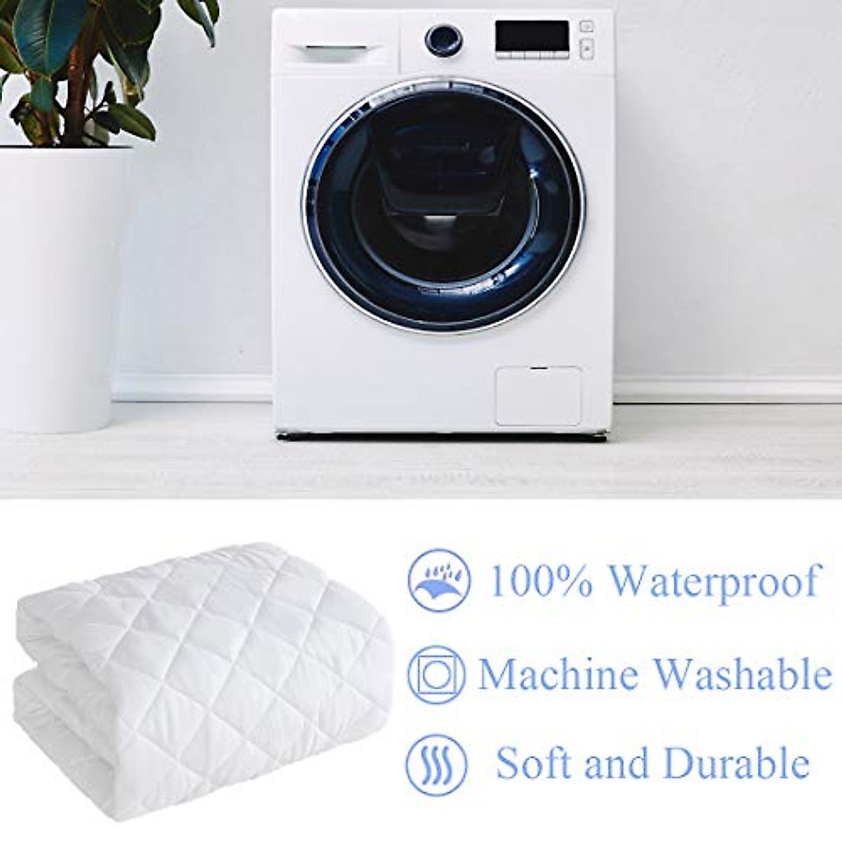 Wamsound 100% Waterproof Twin Size Mattress Pad,Quilted Fitted Mattress Cover,Deep Pocket Hollow Microfiber Alternative Filling Super Soft and Breathable Cooling Mattress Topper Skin-Friendly,18“