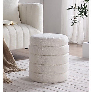 Modern Round Ottoman with Soft Padded Seat, Storage Vanity Chairs for Makeup, Upholstered Footrest Stool Ottoman Foot Stool for Living Room, Bedroom