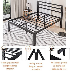 Woozuro King Bed Frame and Headboard, Heavy Duty Metal Platform Bed Frames with Round Corner Leg, No Box Spring Needed, Non-Slip Mattress Foundation, Noise-Free, Easy Assembly, Black