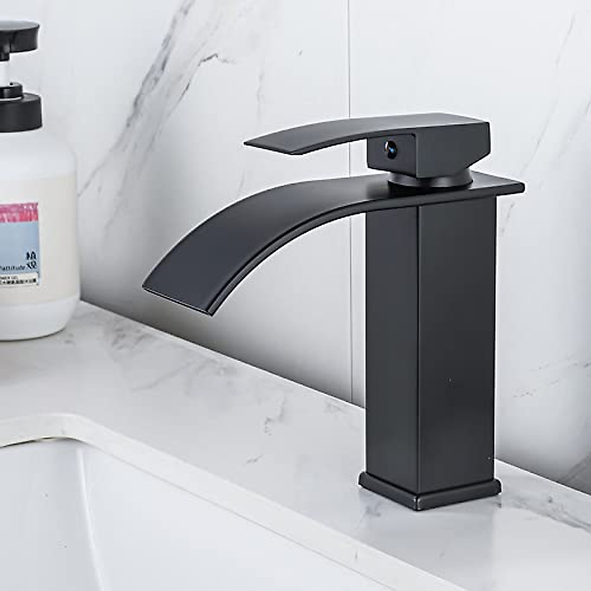 Black Lacquered Waterfall Faucet hot and Cold countertop Basin washbasin Toilet Bathroom Cabinet Single Hole Faucet, Gold