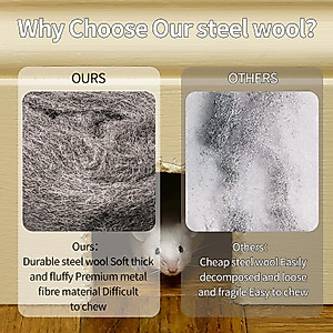 Steel Wool for Mice Control,4 Pack of 3.1" x13 Ft Steel Wool,Gap Filler for House & Garage,Keep Mice Away from Holes, Siding, Pipeline, Vents in Garden, House, Hardware DIY Kit（ #3 Coarse）