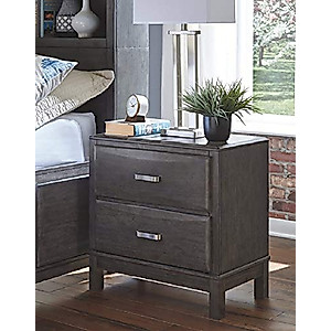 Signature Design by Ashley Caitbrook Contemporary 2 Drawer Nightstand with Dovetail Construction, Weathered Gray