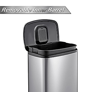 GarveeHome 50L/13Gal Heavy Duty Hands-Free Stainless Steel Kitchen Trash Can, Commercial Rectangular Kitchen Waste Bin, with Soft Close Lid & Inner Liner, Fingerprint-Resistant