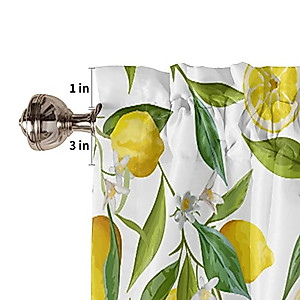 Voguard Yellow Lemon Valance Curtain Rod Pocket Window Curtain Summer Garden Fruit Flower Lemon Slice and Leaves Washable Window Treatment for Living Room Bedroom Kitchen Home Decor 54x18in