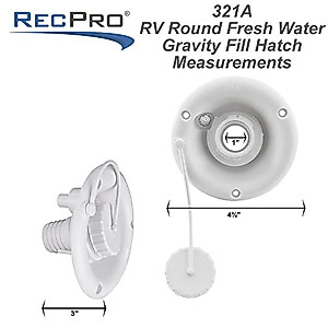 RecPro RV Round Fresh Water Gravity Fill Hatch Inlet | RV Water Fill Hatch | Camper Water Inlet Hatch | Trailer Water Fill Hatch Inlet (White, No Quick Fill) | Made in America