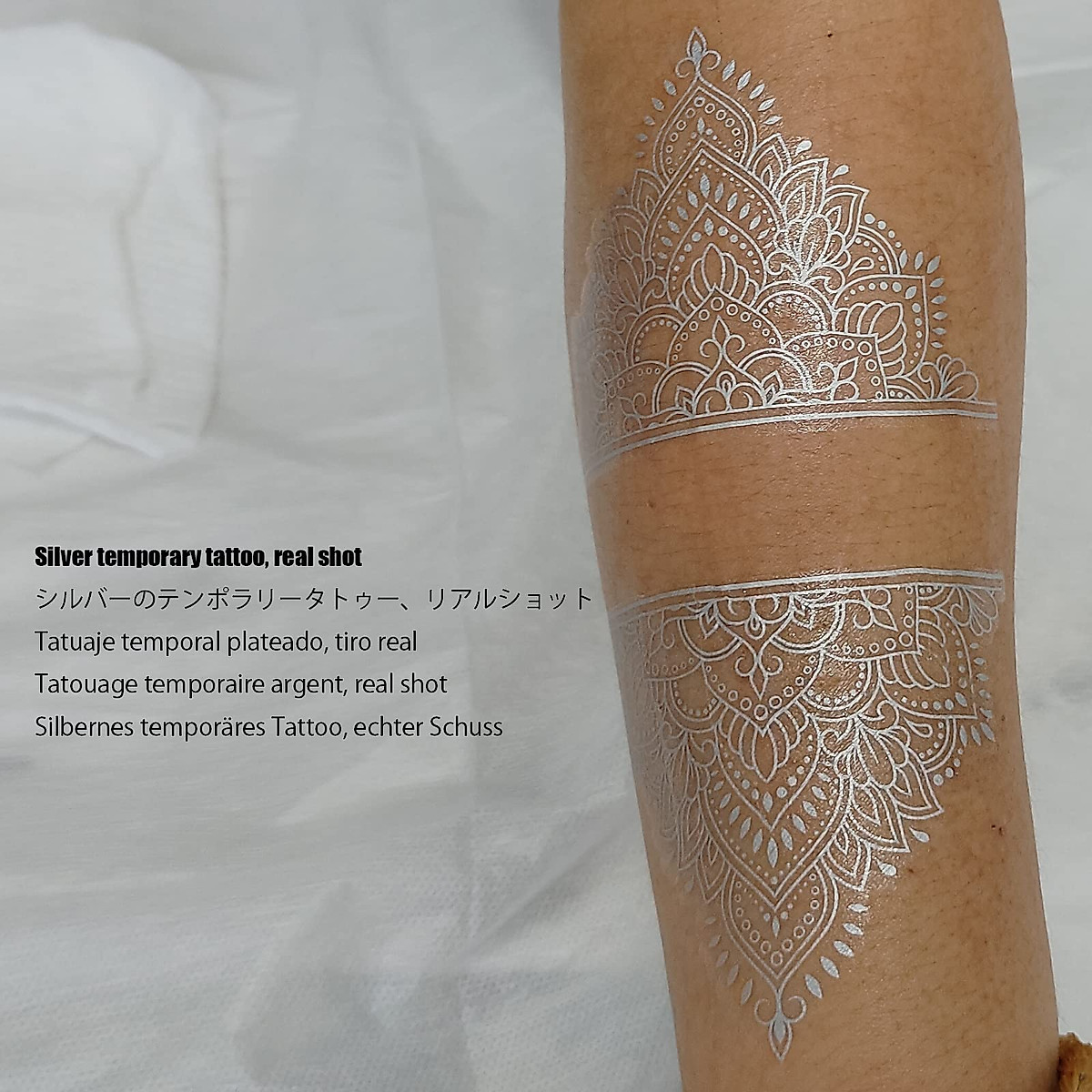 Roarhowl Metallic sparkle temporary tattoos, gold, silver, suitable for all skin tones (silvery 4)